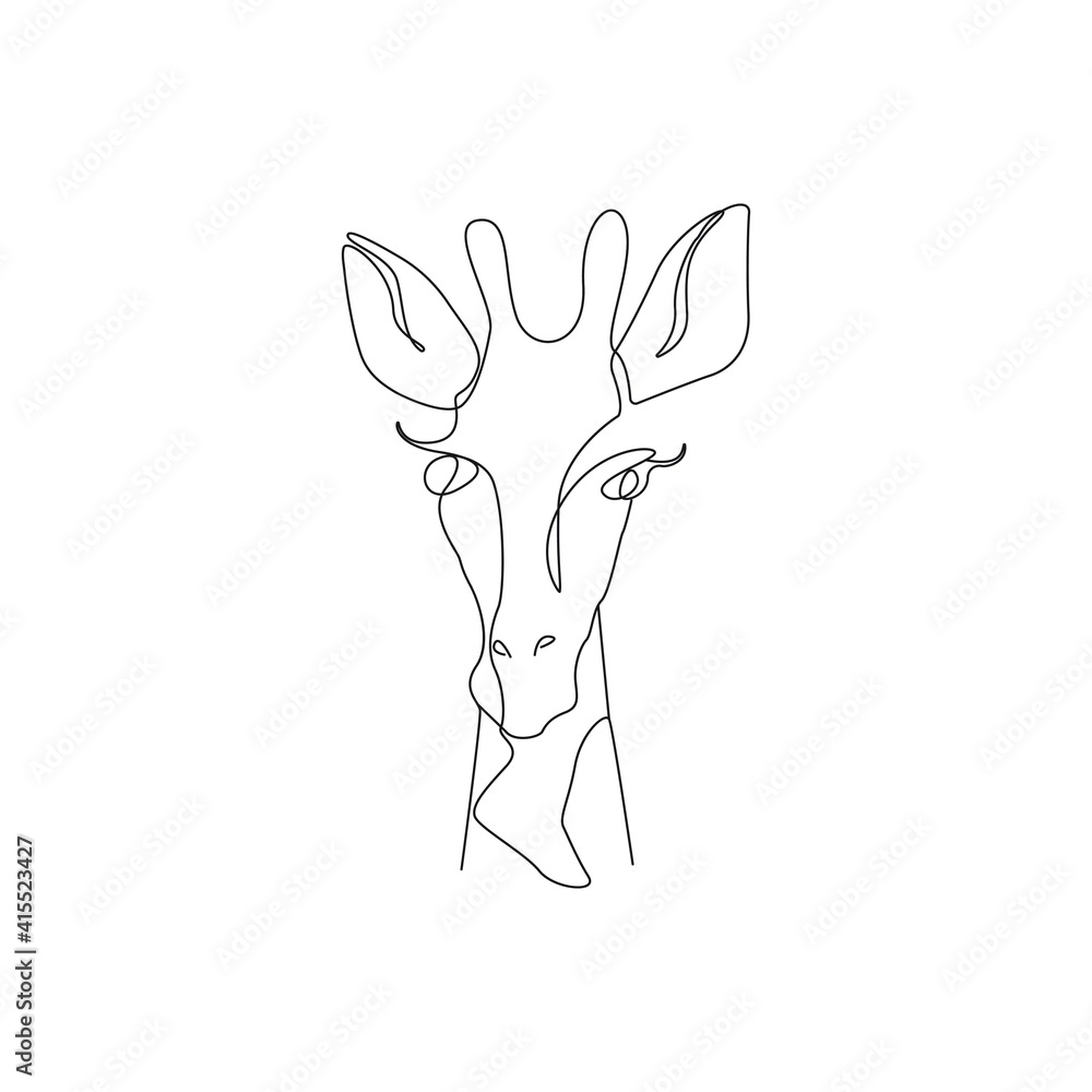 Giraffe One Line Drawing. Head of Giraffe Continuous Single Line Art ...