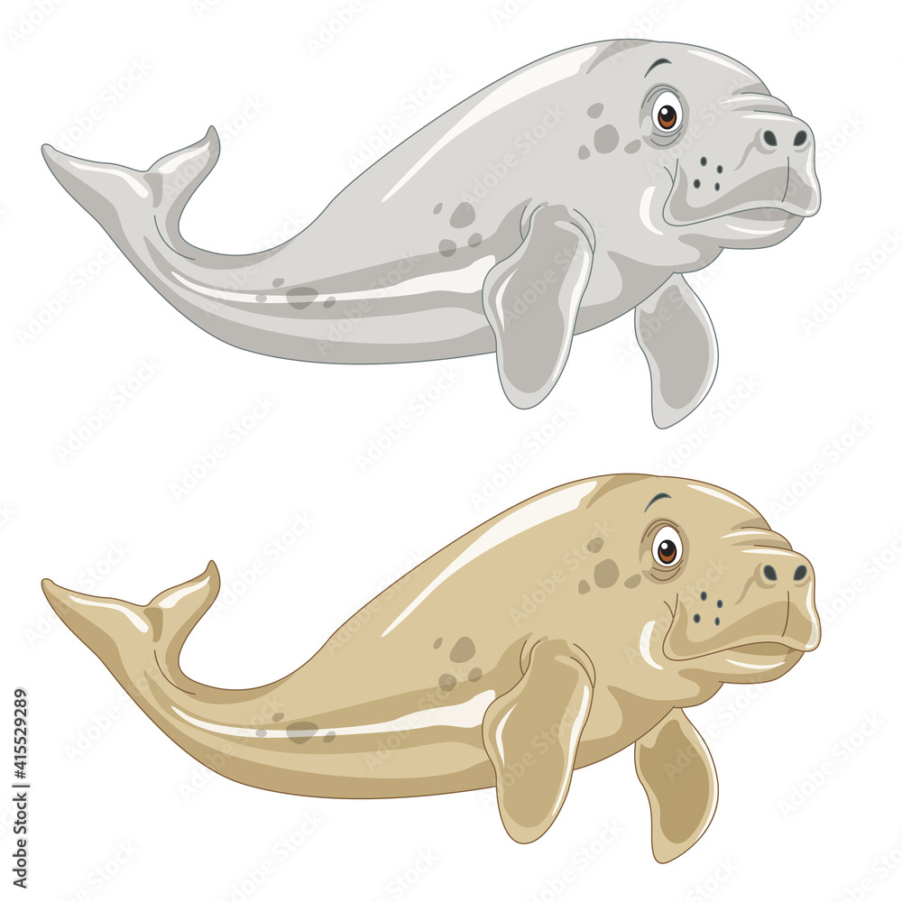 Dugong cute cartoon with 2 colors Stock Vector | Adobe Stock