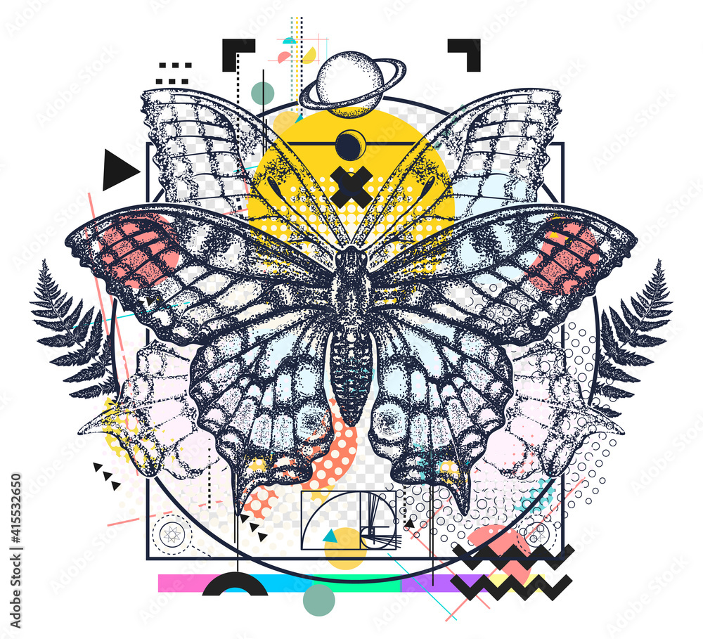 Esoteric butterfly. Symbol of magic, renaissance. Zine culture concept ...