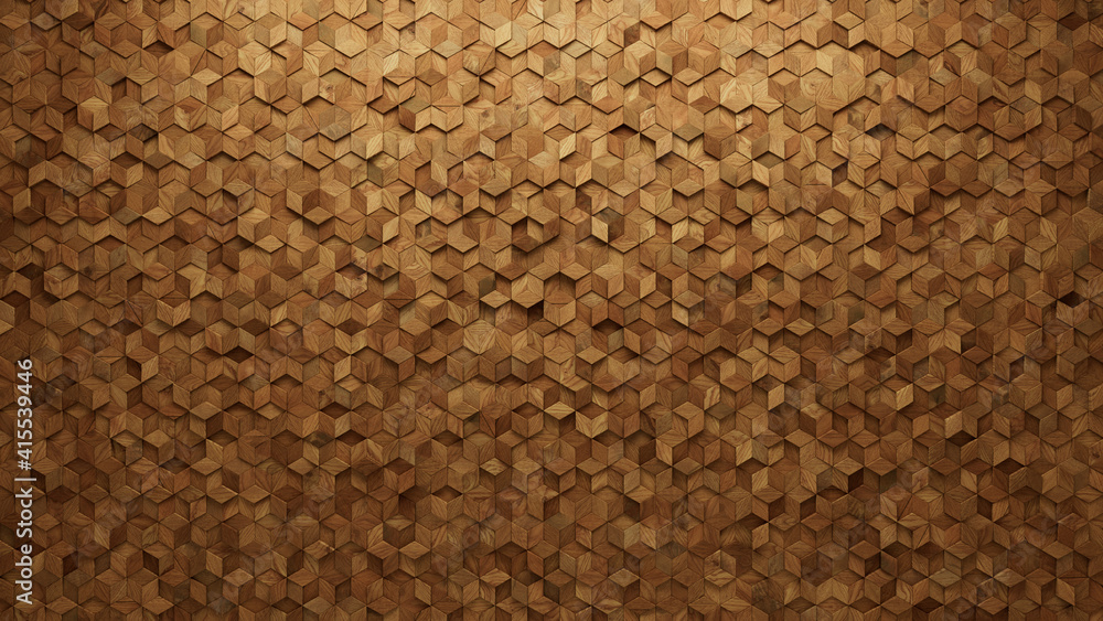 Wood Block Wall background. Mosaic Wallpaper with Light and Dark Timber ...