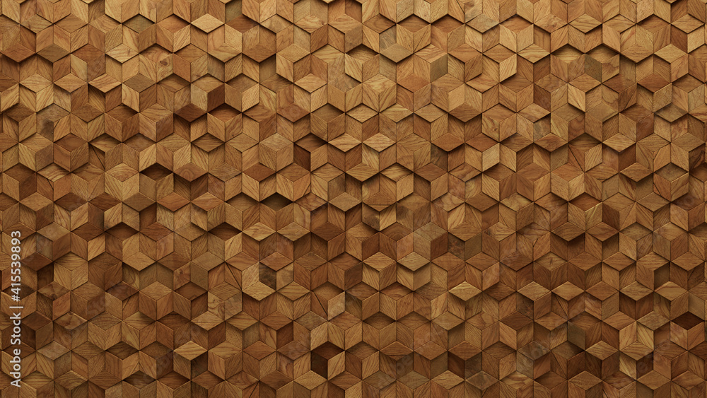Wood Block Wall background. Mosaic Wallpaper with Light and Dark Timber ...