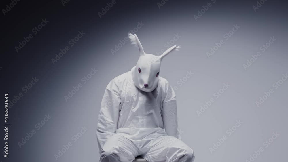 Madness and mental illness concept. Scary, crazy person in animal mask ...