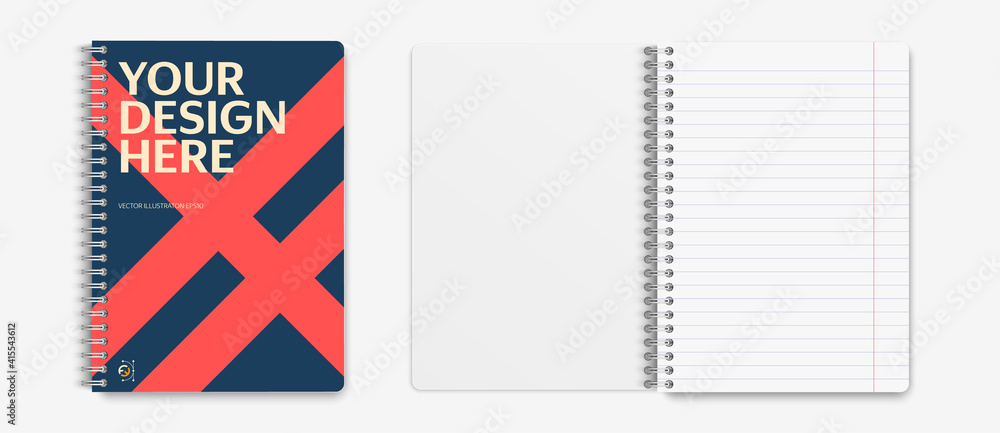 Realistic notebook mockup, notebook mockup cover and striped sheet for ...
