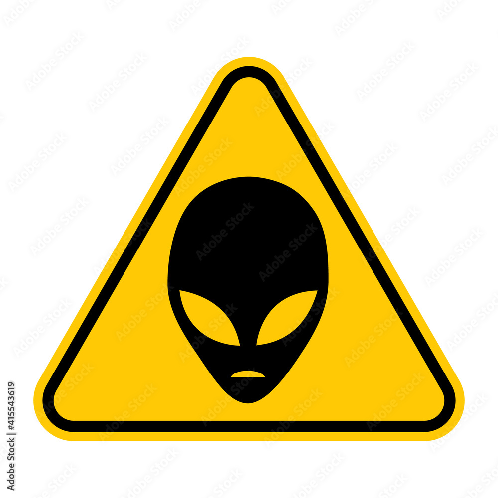 Aliens warning road sign. Vector illustration of yellow triangle ...