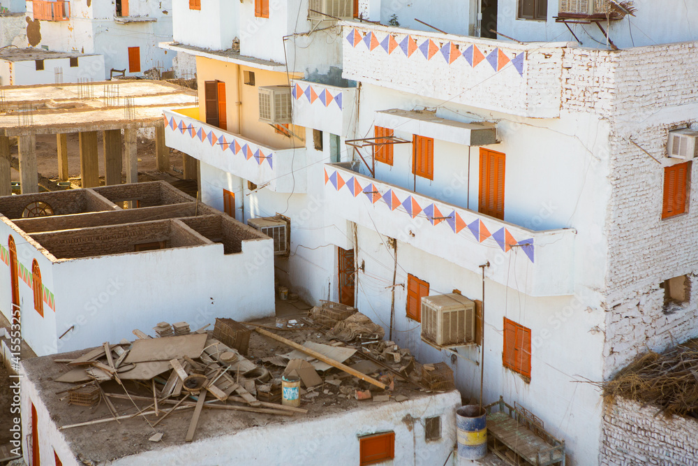 Colourful exterior wall of a Nubian house in Egypt. Typical African ...