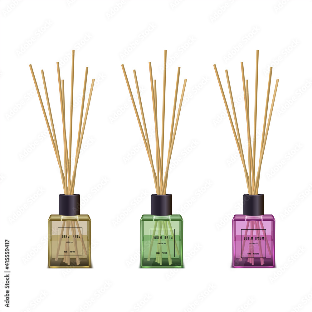 Aroma diffuser glass, transparent plastic realistic set. Aromatherapy ...