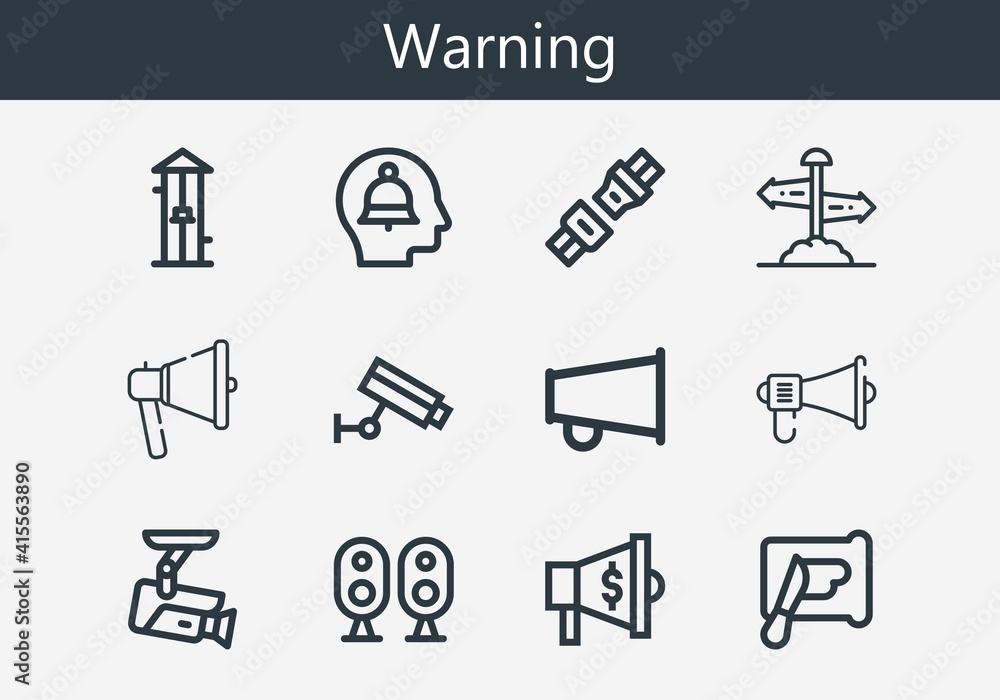Premium set of warning line icons. Simple warning icon pack. Stroke vector illustration on a ...
