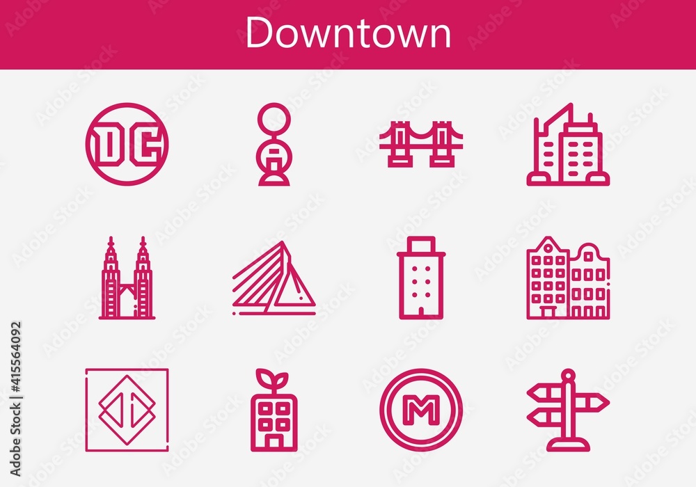 Premium set of downtown line icons. Simple downtown icon pack. Stroke ...