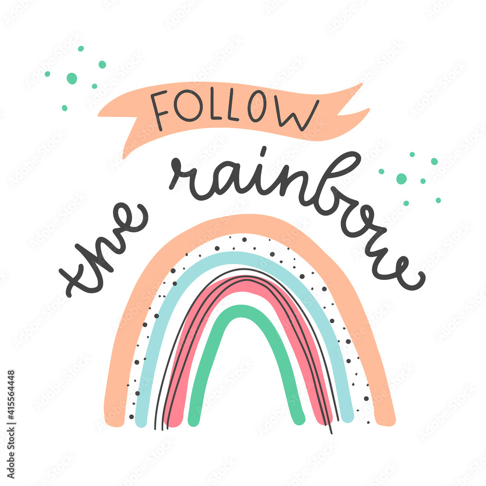 Cute vector illustration. Icon of kawaii rainbow. Hand drawn ...