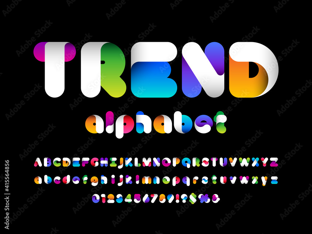 Colorful style alphabet design with uppercase, lowercase, number and ...