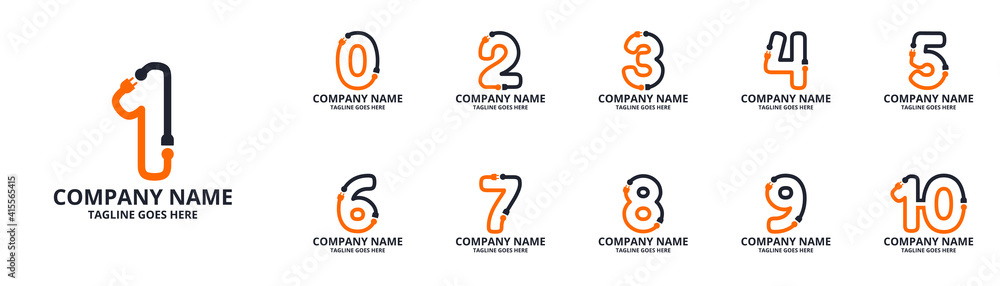 Set Electric initial number Logo Icon Template. Illustration vector ...