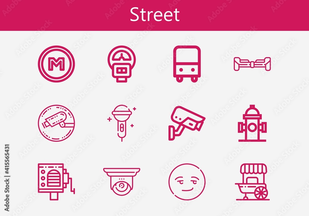 Vecteur Stock Premium set of street line icons. Simple street icon pack ...