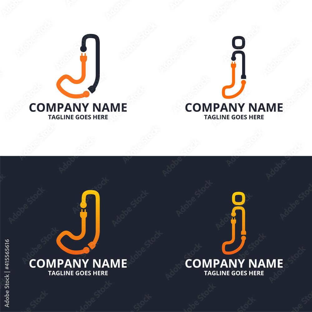 Set Electric J initial letter Logo Icon Template. Illustration vector ...