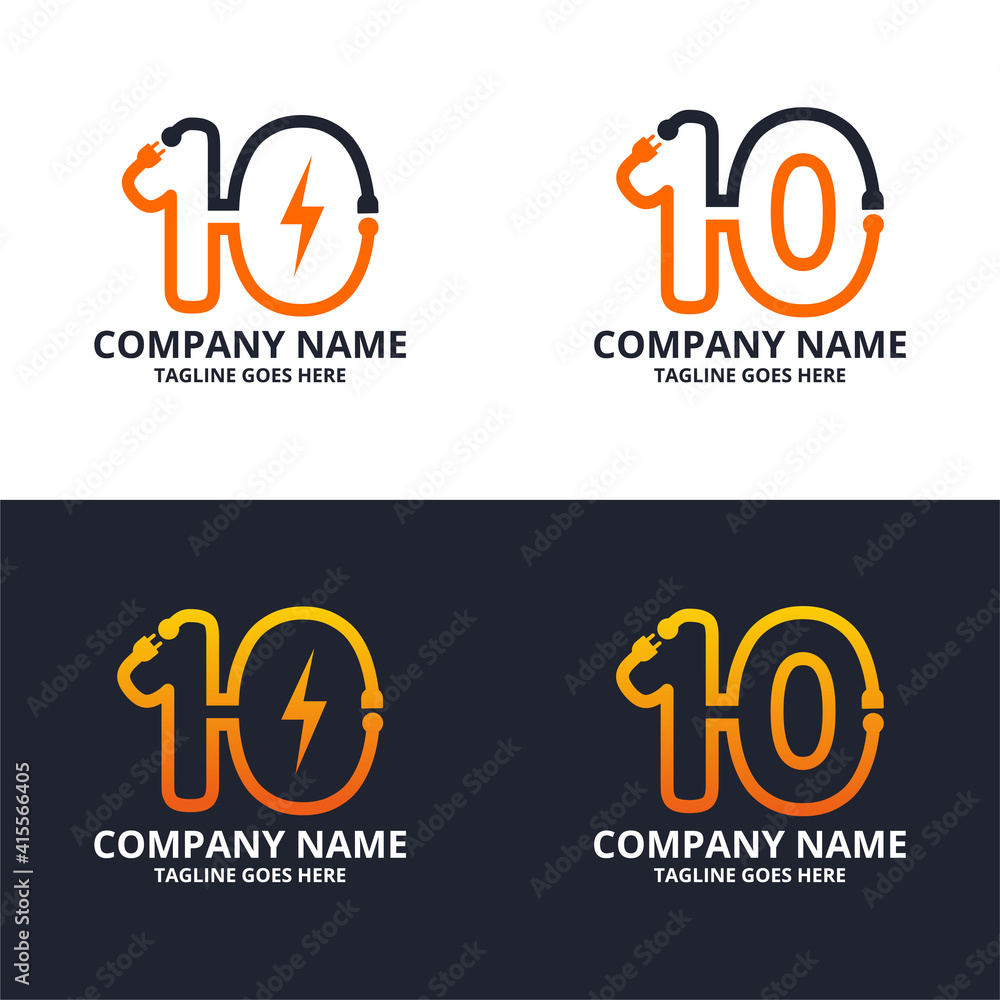 Grafika wektorowa Stock: Set Electric 10 initial number Logo Icon ...