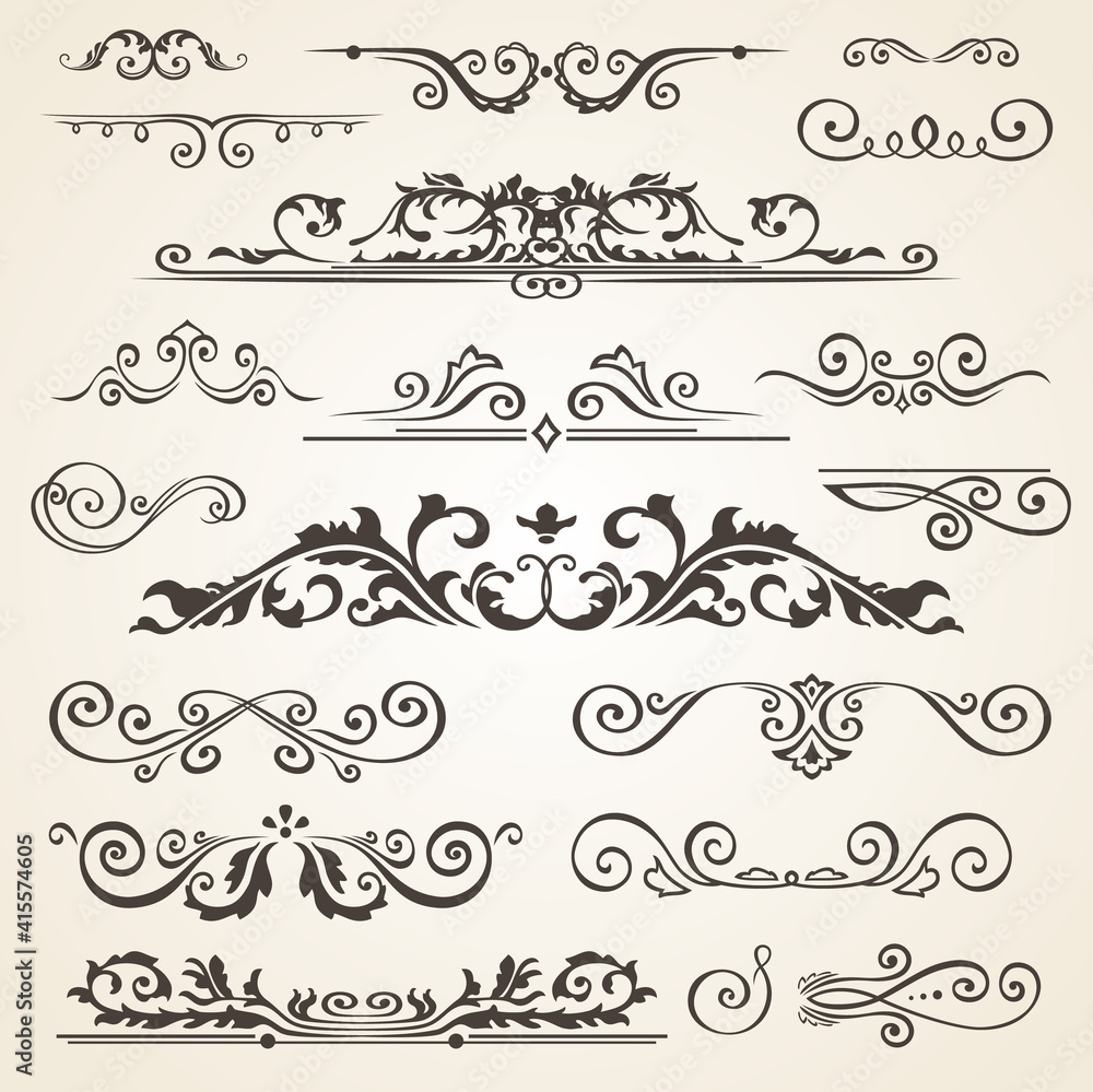 Fine line set of design elements isolated on light background. frame ...
