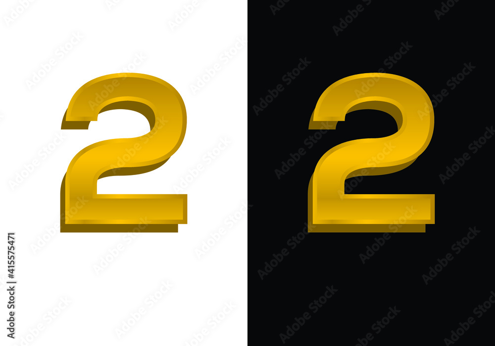 3d golden number isolated 02 on Black and white background Stock Vector ...