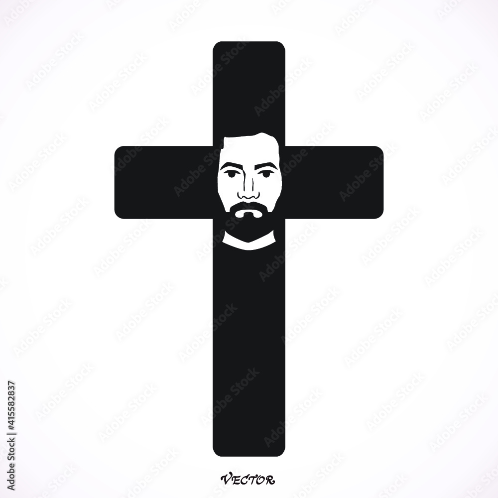 Jesus Christ Son of God Savior The stylized human face looking directly ...