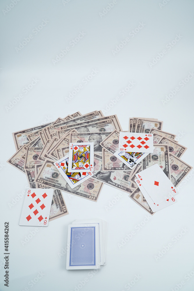 playing cards with money dollar background Stock Photo | Adobe Stock
