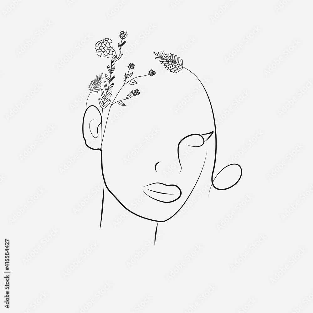 Minimal woman fale line art. Woman portrait for beauty salon, logo and ...