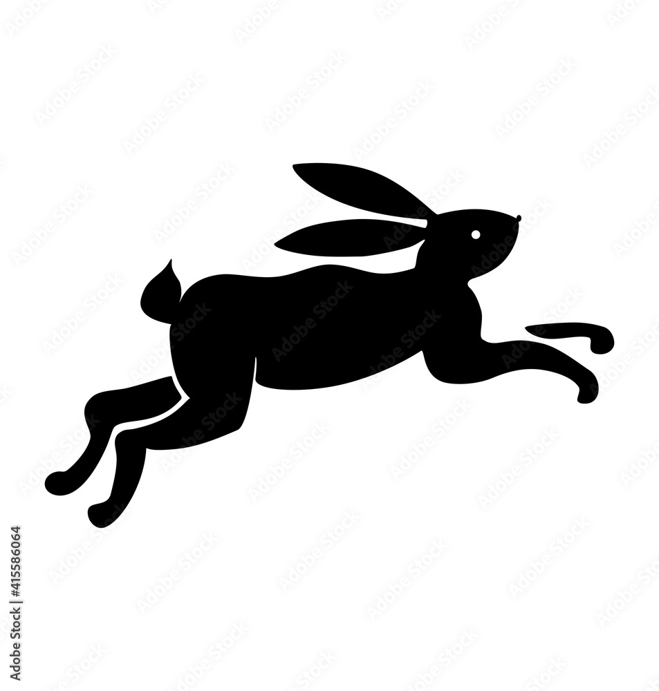silhouette of a bunny jumping pushing off its hind legs. Vector image ...
