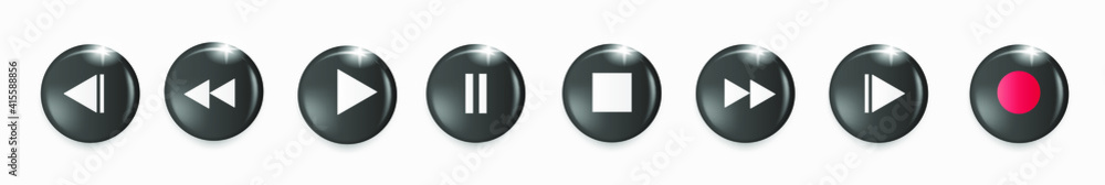 Set of volumetric media player button icons. Play and pause buttons ...