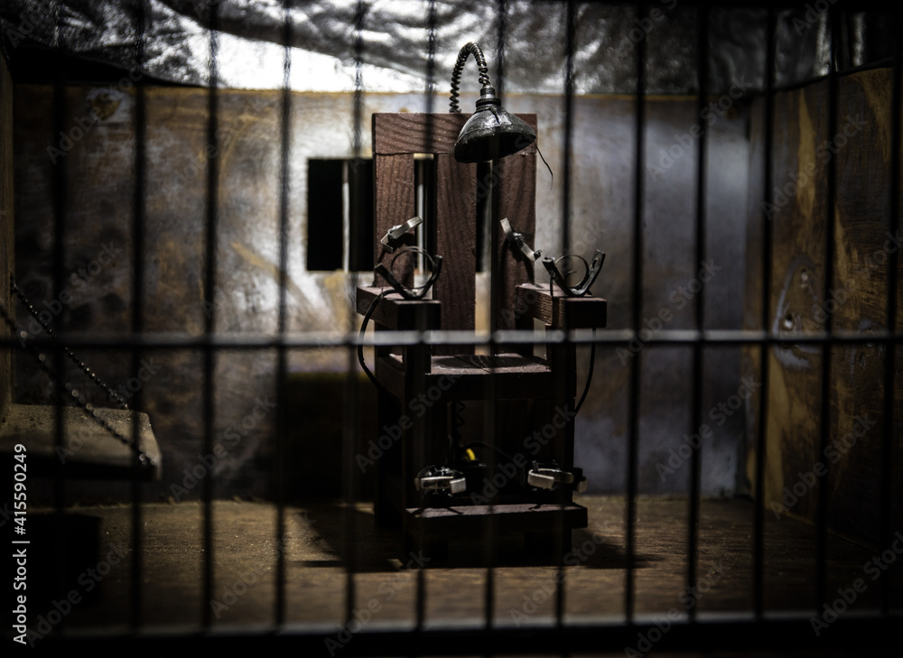 Jail or prison cell. Obsolete gray grunge concrete room. Old prison ...