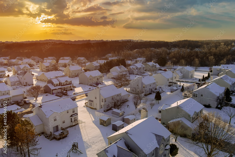 America small town houses and streets a after the snowy day peaceful ...