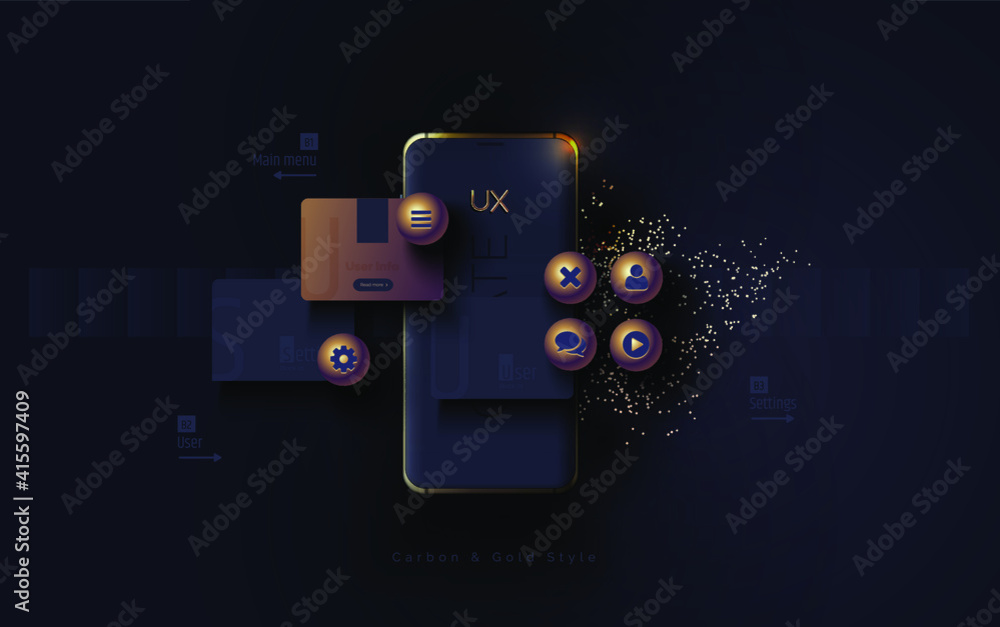 Mobile ui ux, korbon and gold concept. Mobile phone with a mobile app ...