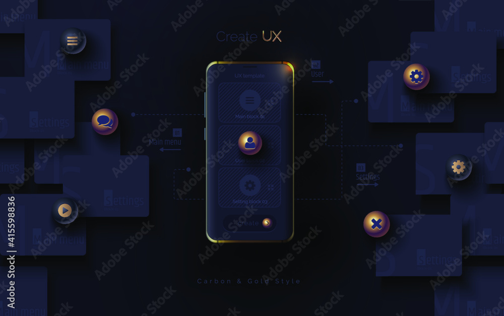 Mobile ui ux, korbon and gold concept. Mobile phone with a mobile app ...