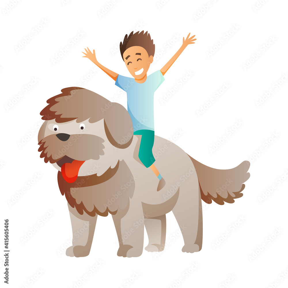 Boy with dog isolated on white background. Holding their domestic ...