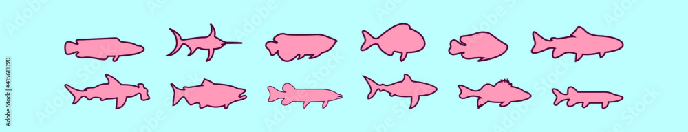 set of muskie fish cartoon icon design template with various models ...