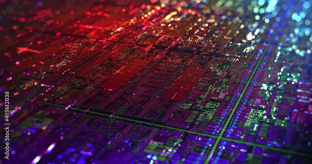 Vidéo Stock Iridescent Multi Colored Silicon Computer Wafer with Data ...