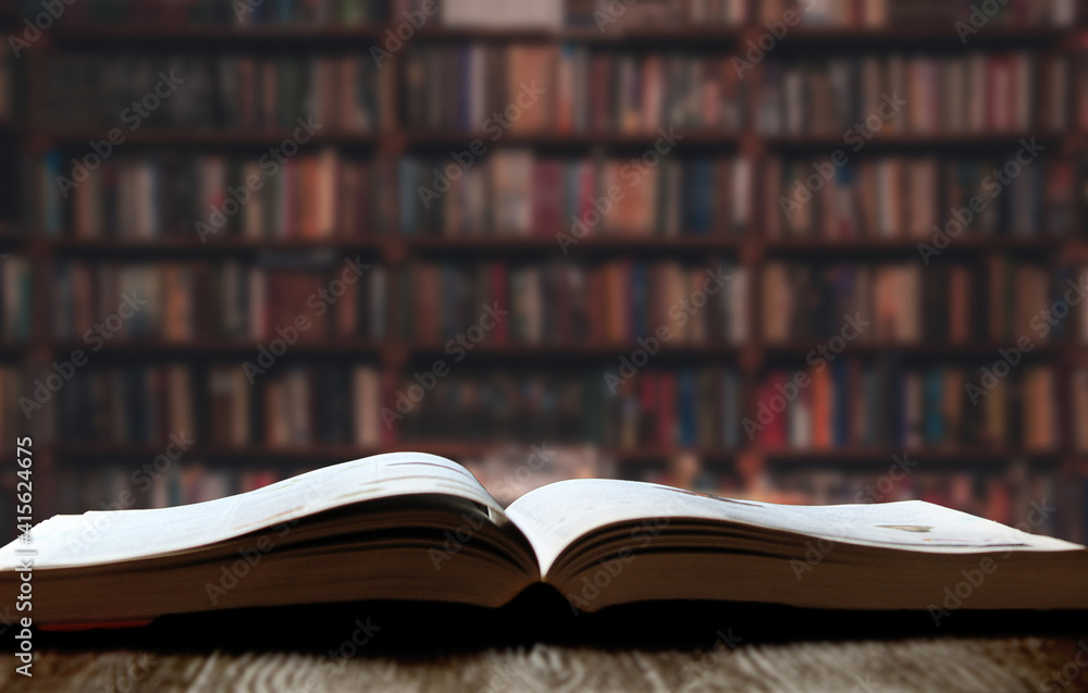 Open book in a library Stock Photo | Adobe Stock