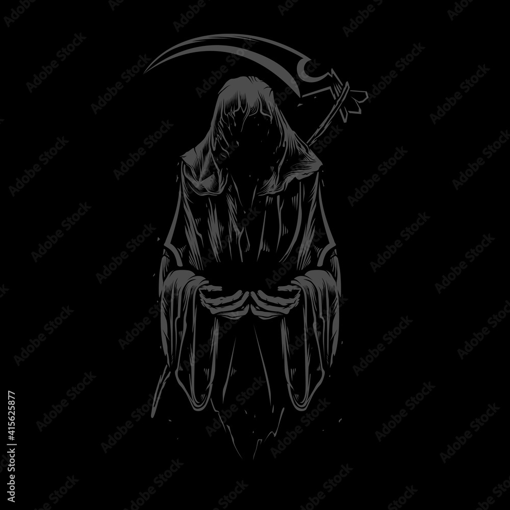 Detailed grim reaper illustration and tshirt design Stock Vector ...