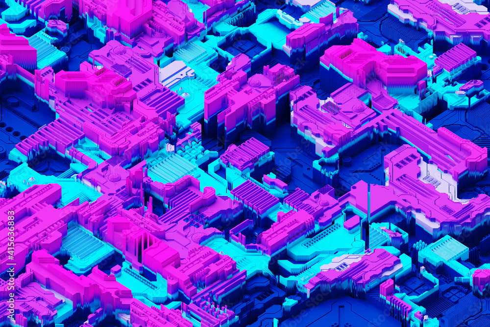 3d illustration render abstract futuristic hi-tech computer board ...