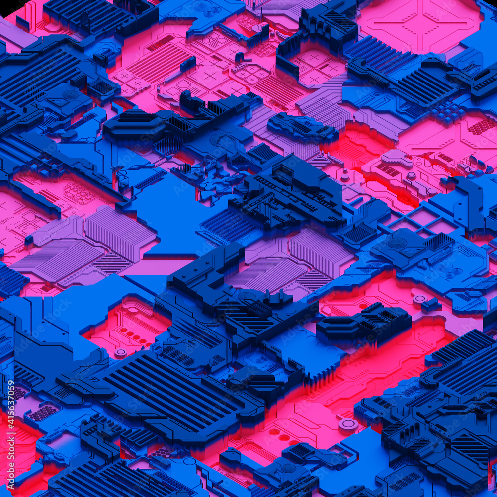 3d illustration render abstract futuristic hi-tech computer board ...