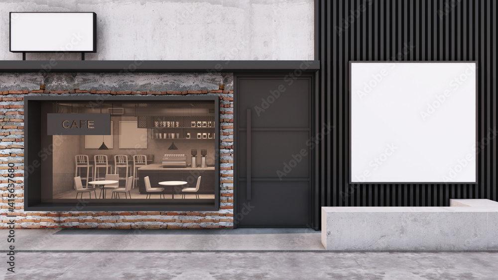 Front view Cafe shop and Restaurant design. Modern Loft wall brick ...