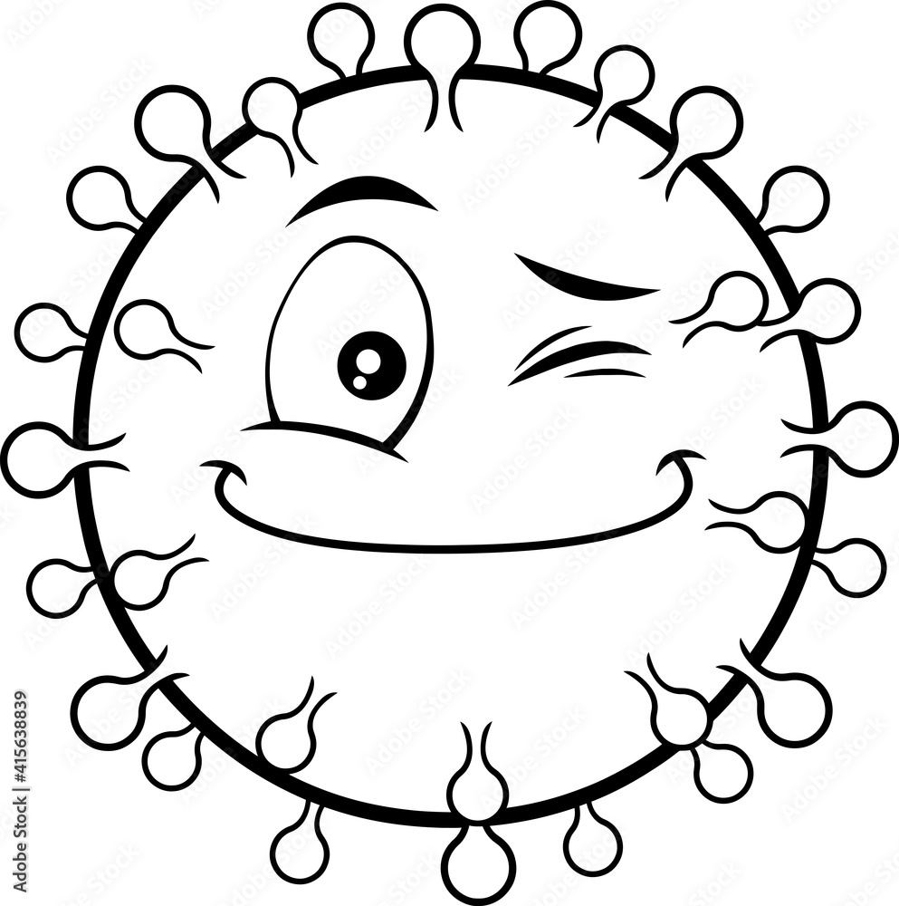 Outlined Smiling Coronavirus (COVID-19) Cartoon Emoji Character Winking ...