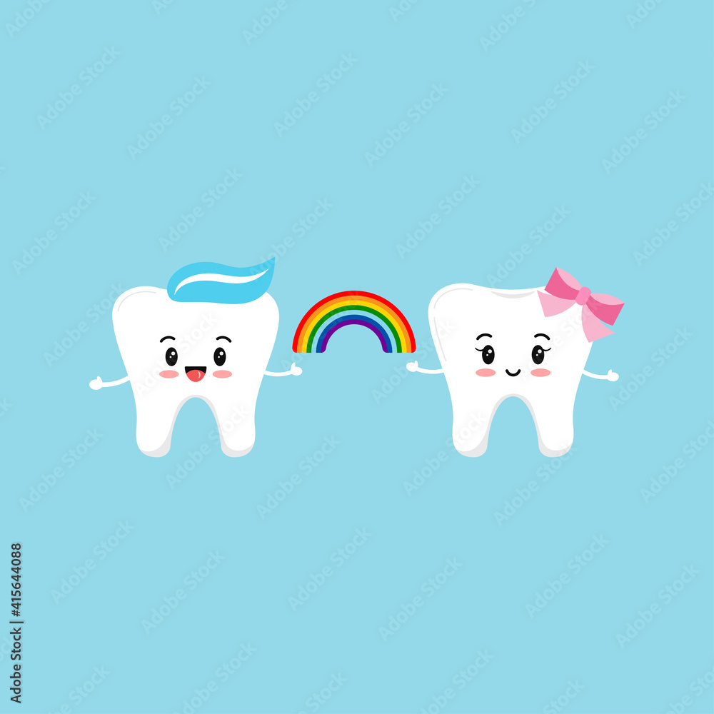 Tooth with rainbow in hands. Teeth holds rainbow with red, orange ...