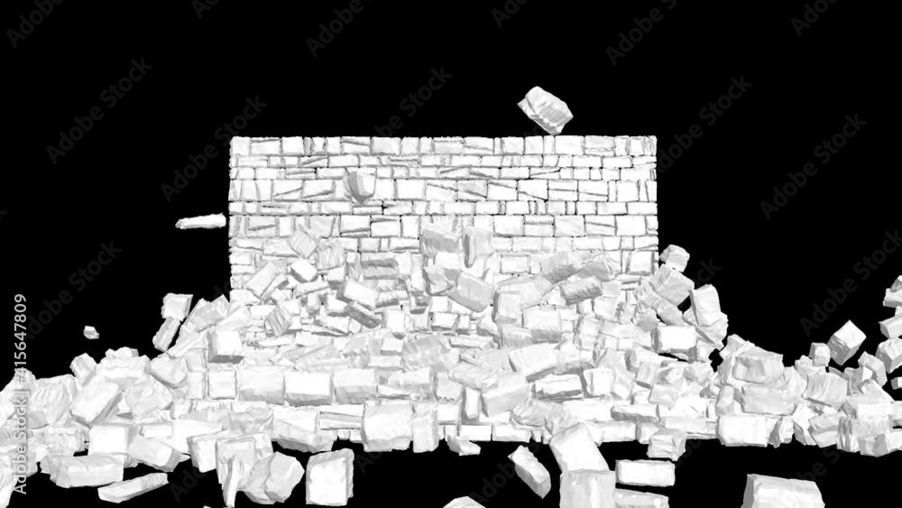 Wall explosion, destruction. 3D animation. Stonewall collapse, wall ...