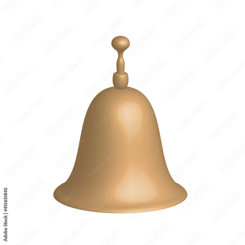 Illustrated golden brass symbolic bell symbol in 3D. The object is on a ...