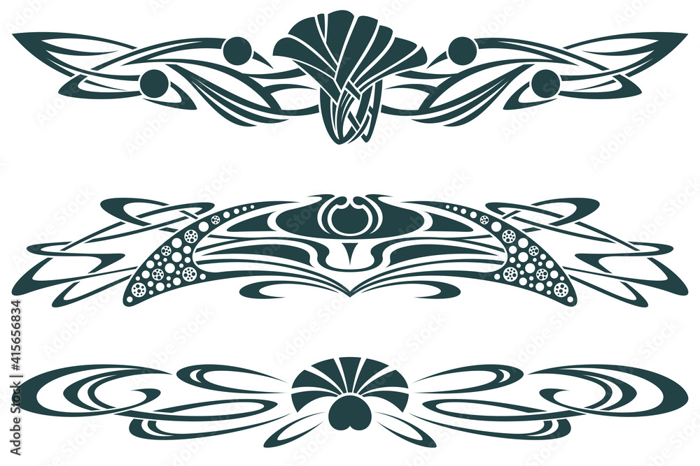 Set of floral and plant tribal tattoos. Vector vignette for labels ...