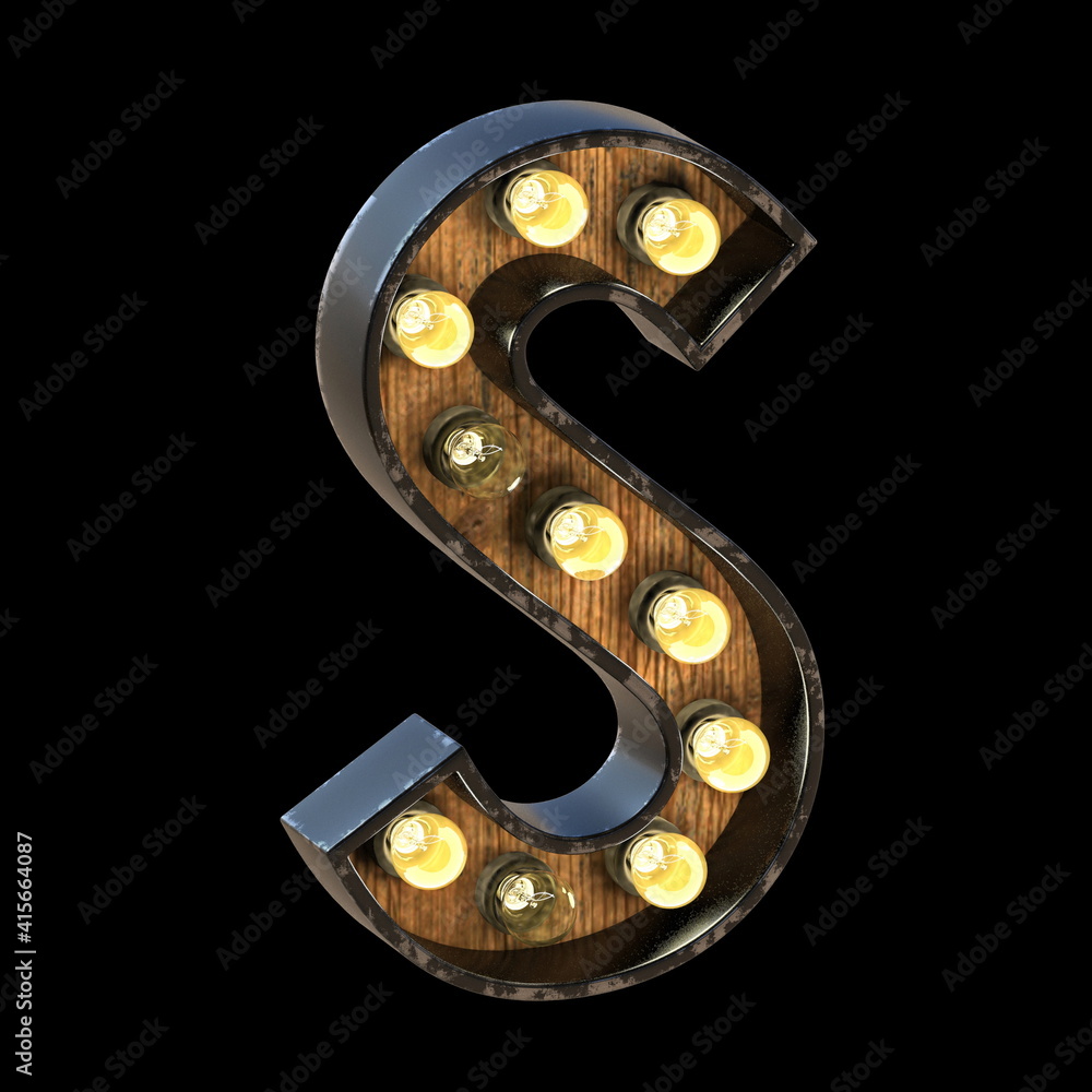 Light bulbs font Letter S 3D Stock Illustration | Adobe Stock