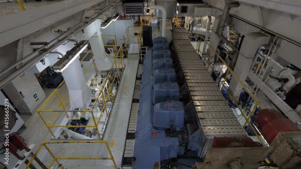 Four stroke main engine in engine room of ship top view Stock-Video ...