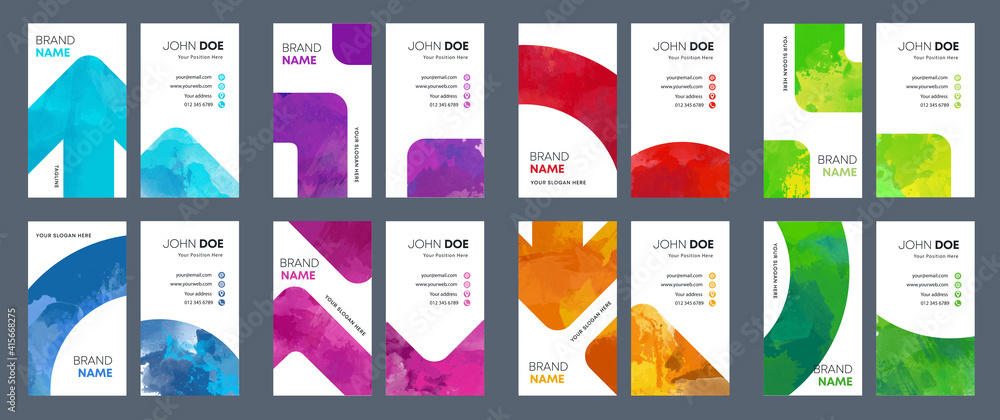 Big set of bright colorful vertical business card template with vector ...