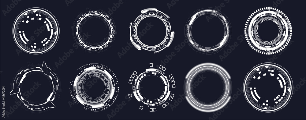 Futuristic circle elements. HUD focus elements. Sci-fi circular design ...
