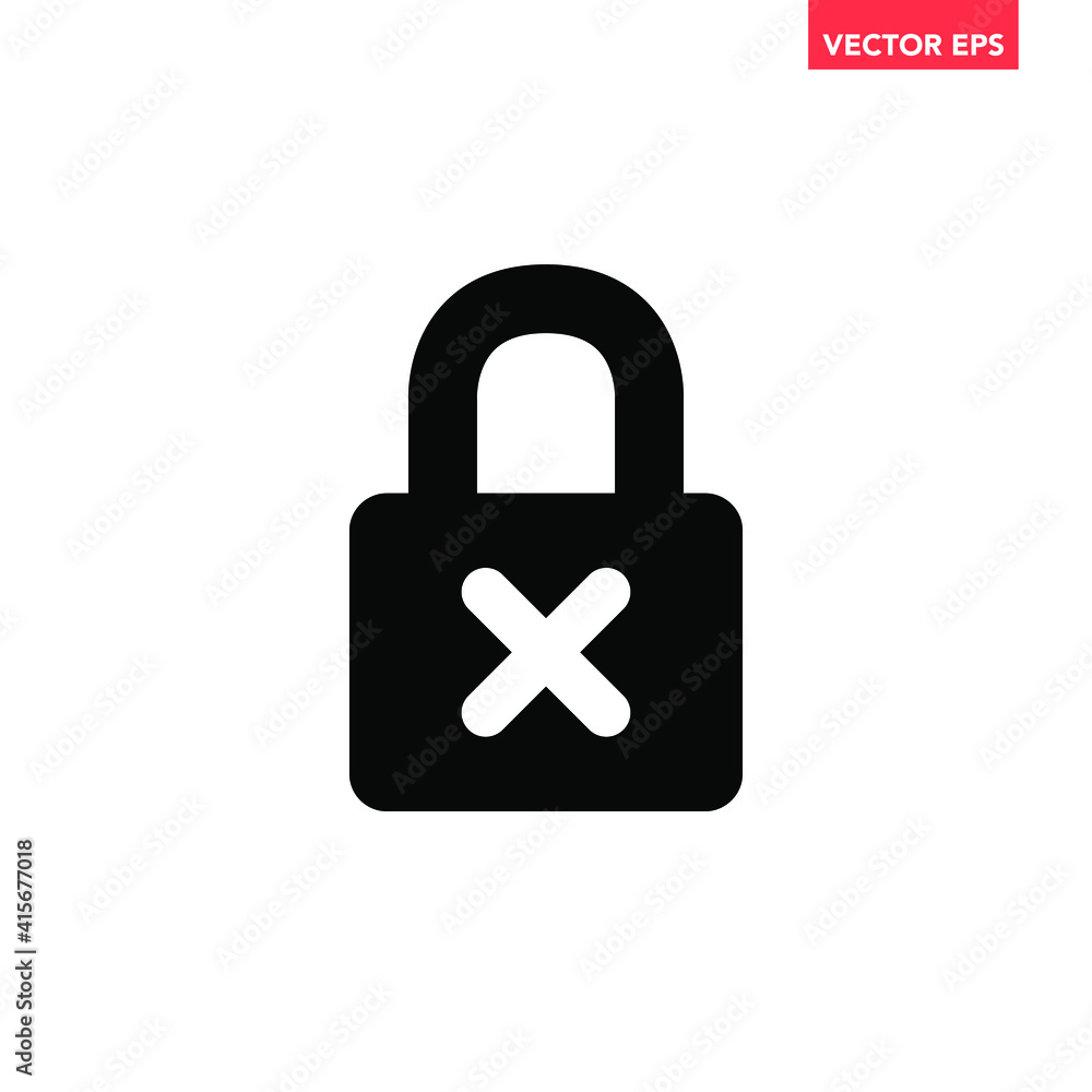 Black filled lock rejected icon, simple unsafe password protection flat ...