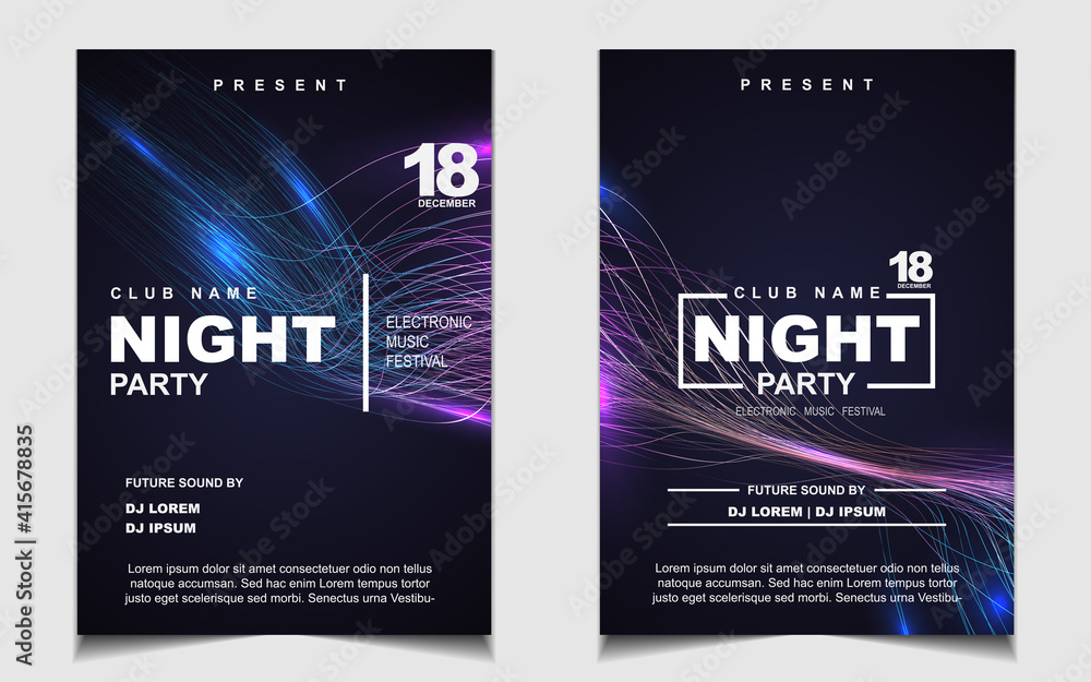 Night dance party music layout cover design template background with ...