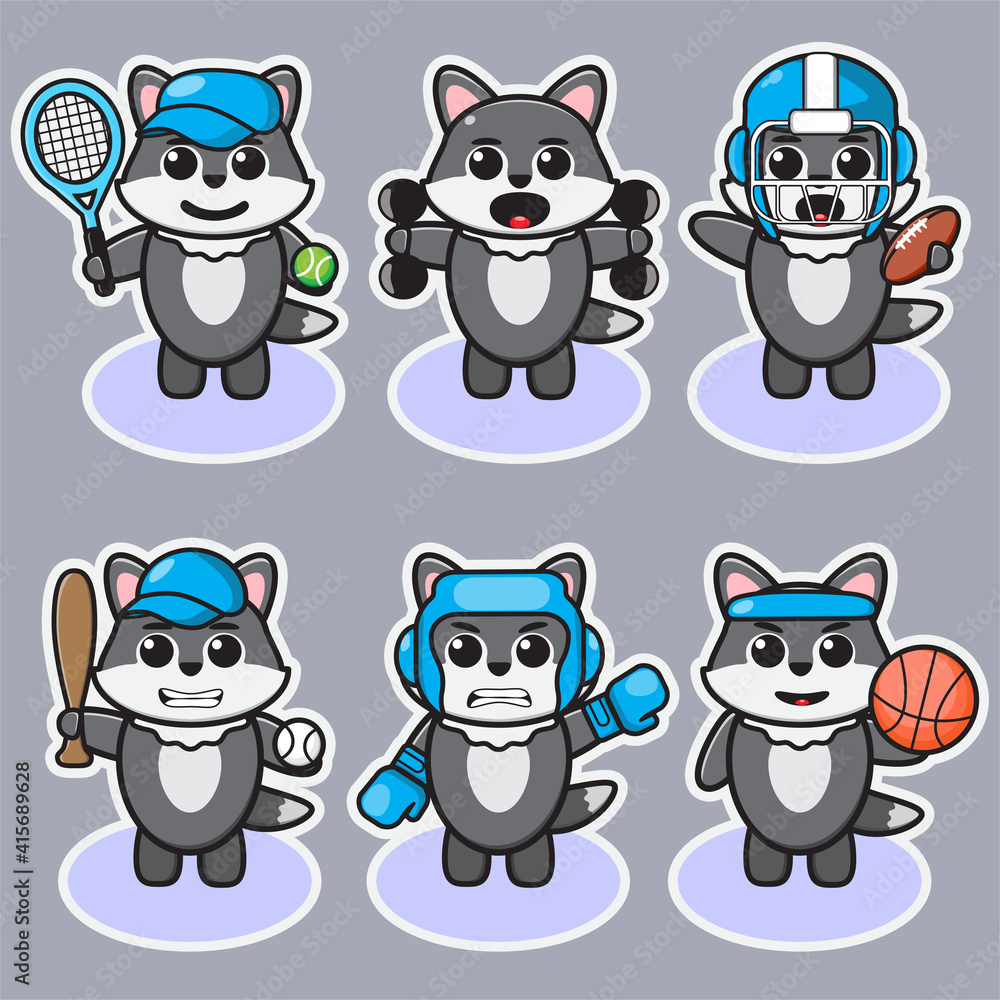 Vector illustration of cute Gray Wolf Sport cartoon. Cute Wolf ...