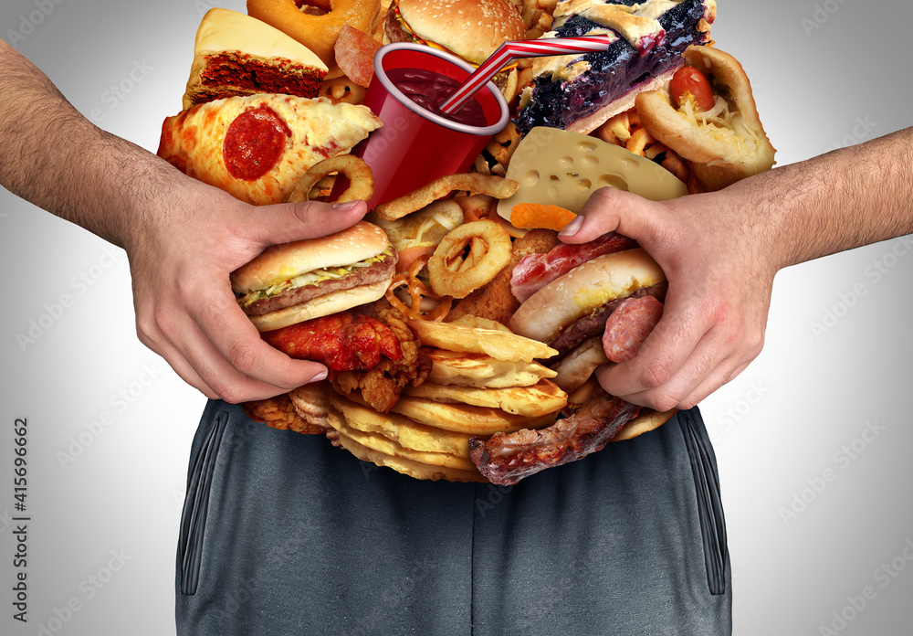 Obesity And Nutrition or unhealthy diet as a front view of a fat ...